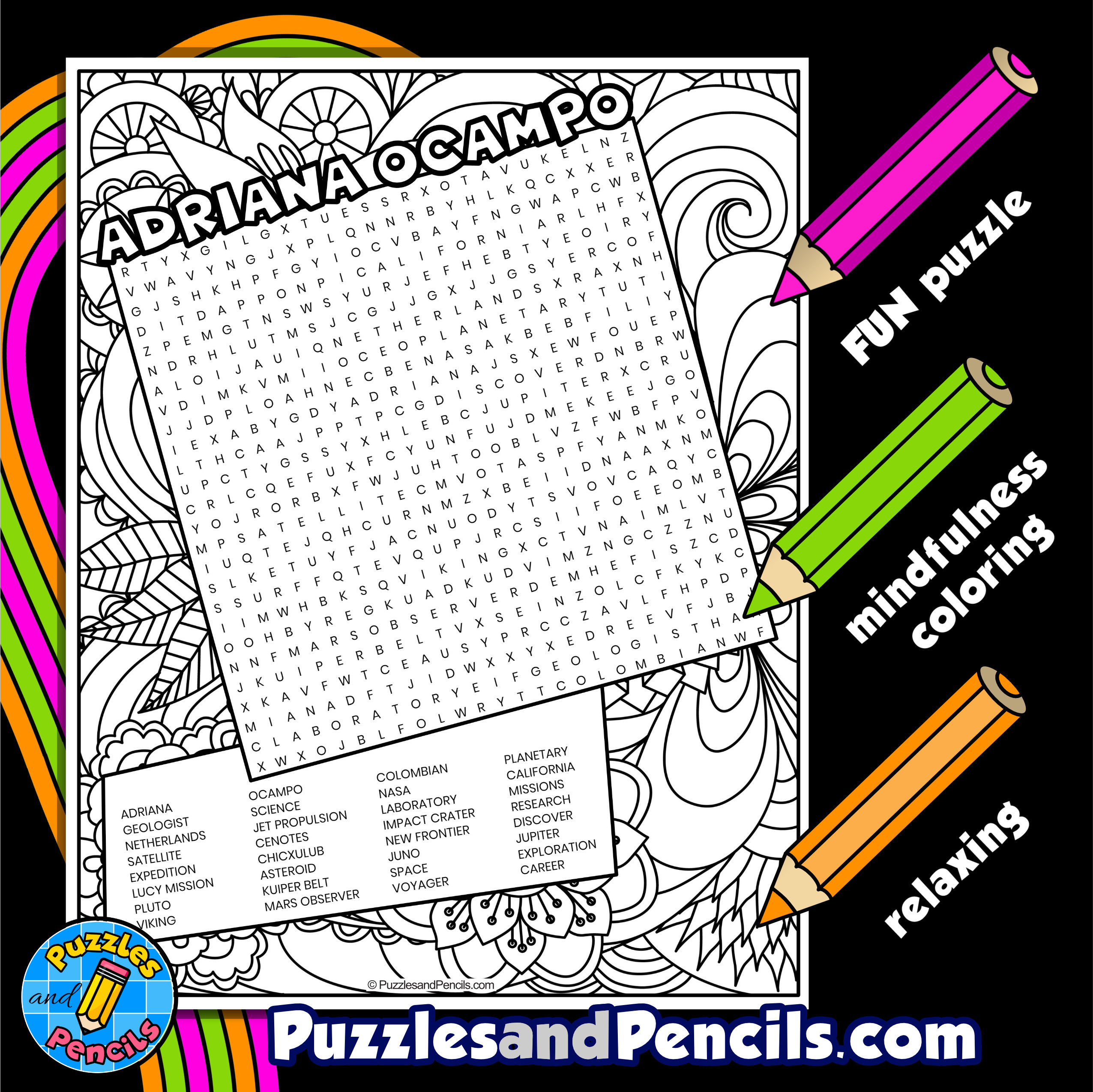 Adriana Ocampo Word Search Puzzle Activity Page with Coloring | Women ...