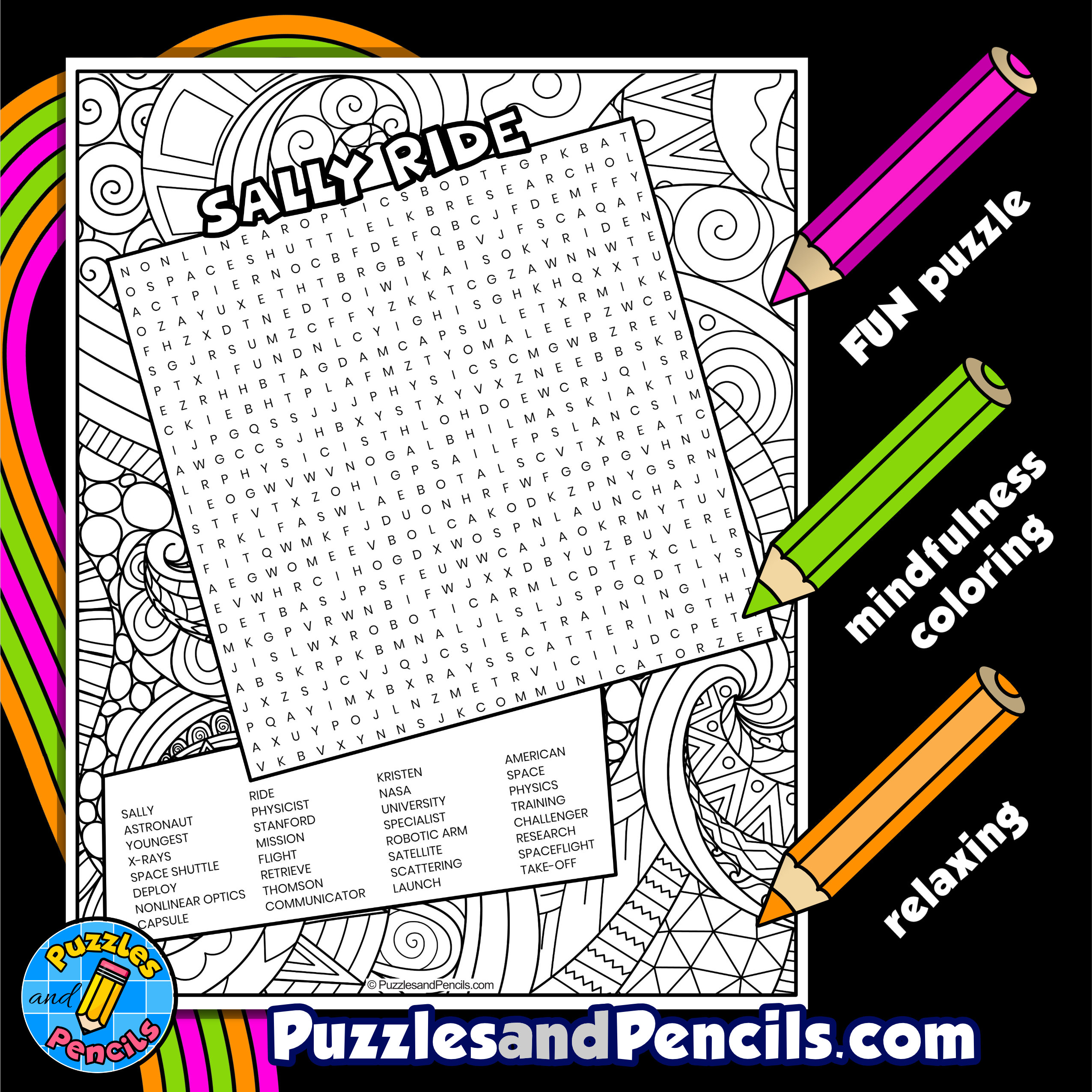 Sally Ride Word Search Puzzle Activity Page with Coloring | Women in ...
