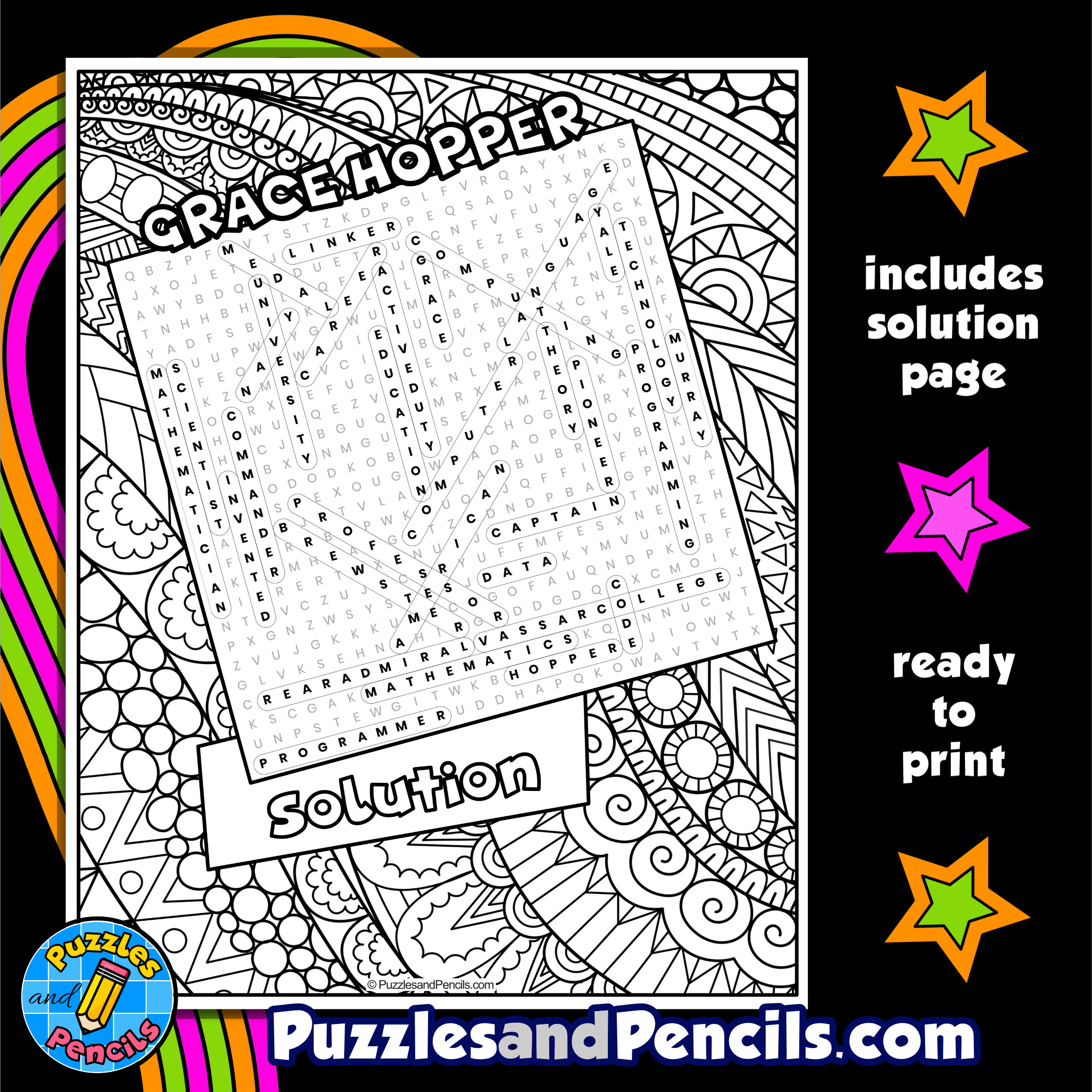 Grace Hopper Word Search Puzzle Activity Page with Coloring | Women in ...
