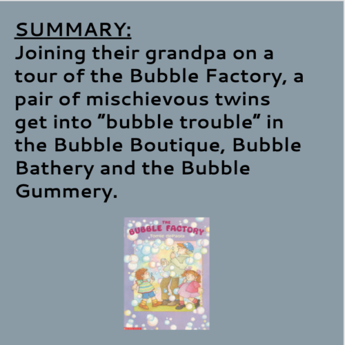 THE BUBBLE FACTORY BY TOMIE DEPAOLA READING LESSONS & ACTIVITIES | Made ...