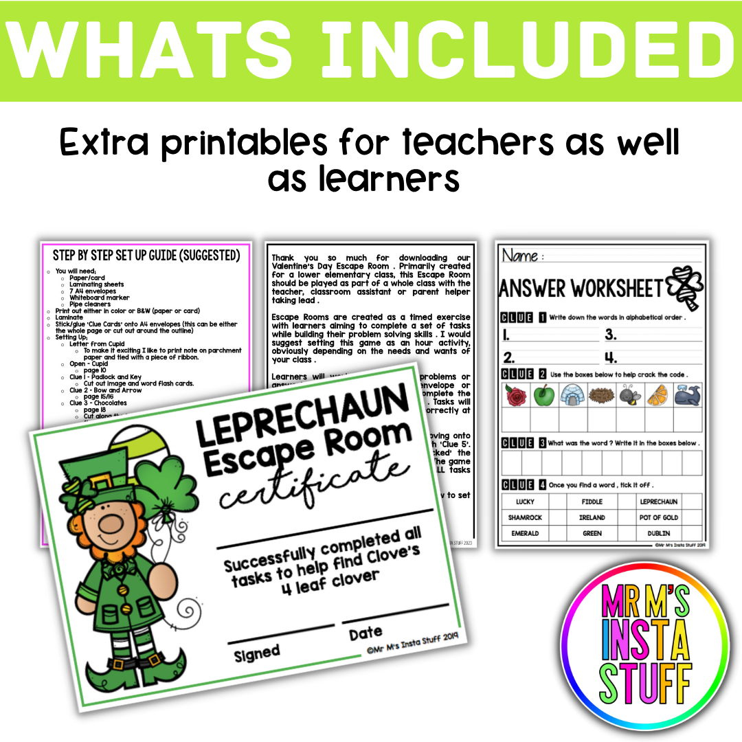 St Patrick's Day Activities Escape Room for Kindergarten to 2nd Grade ...