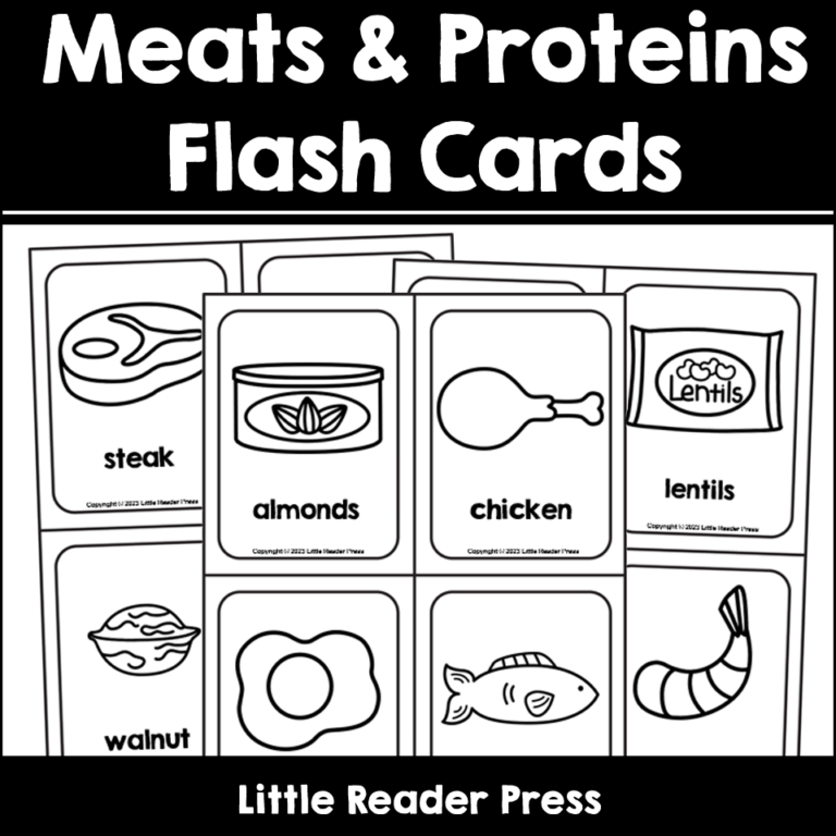 12 Meats & Proteins Food Group B&W Flash Cards | Made By Teachers