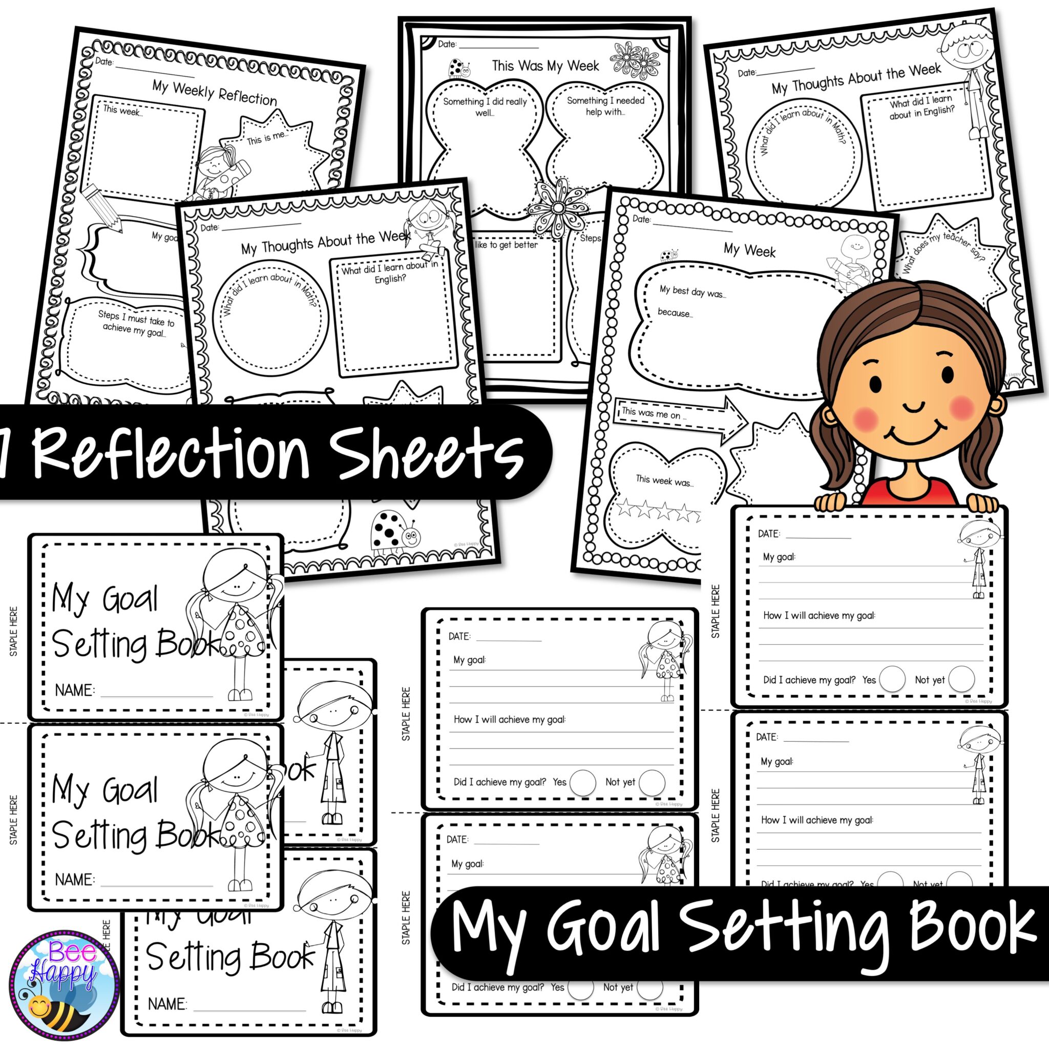 Goal Setting and Self Reflection Editable Posters Booklets Worksheets ...