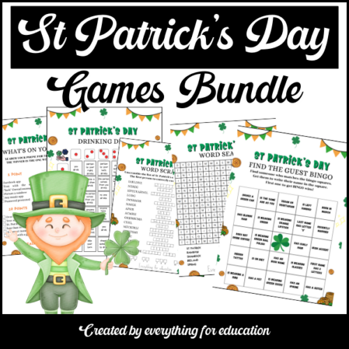 St Patrick's Day Games Bundle. Comprehension/Coloring/Word search/Bingo ...