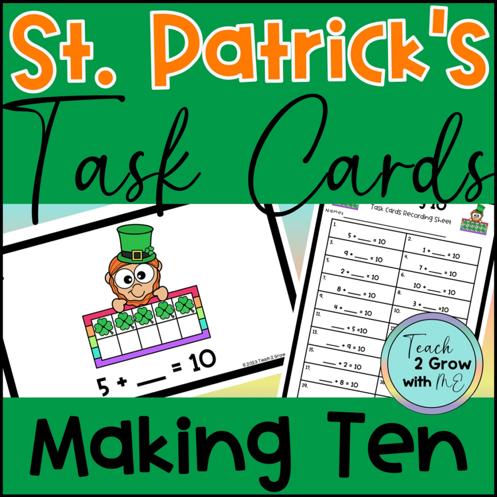 St. Patrick's Day Math Task Cards Adding with Ten Frames Kindergarten ...