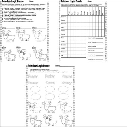 Reindeer Logic Puzzle Graph Reasoning Critical Thinking Skills Colors ...