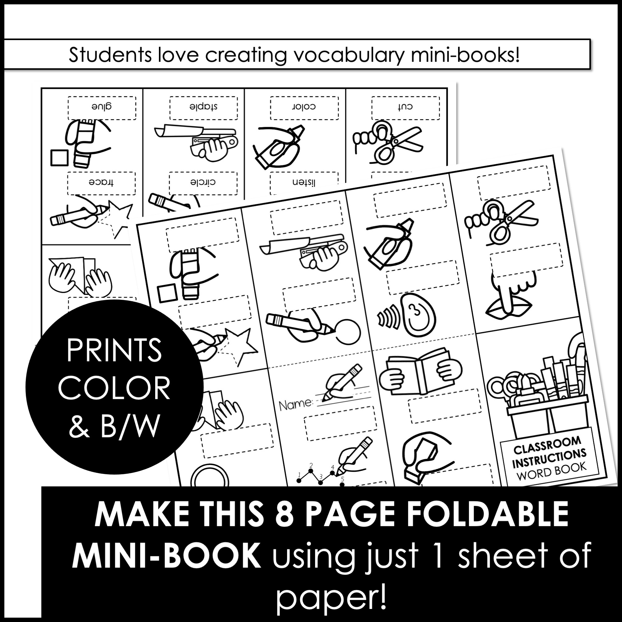 Classroom Instructions Mini Word Book Template | ESL Picture Dictionary ...