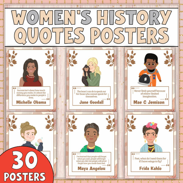 Women's History Month Quotes Posters Bulletin Board - Spring Theme ...
