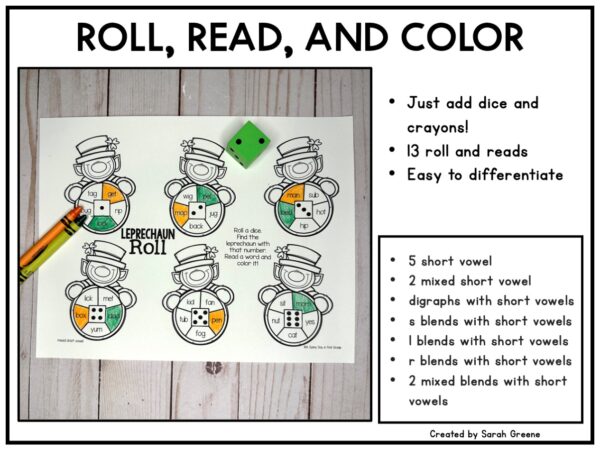 Short Vowel (CVC), Digraphs & Blends Roll & Read Game | Made By Teachers