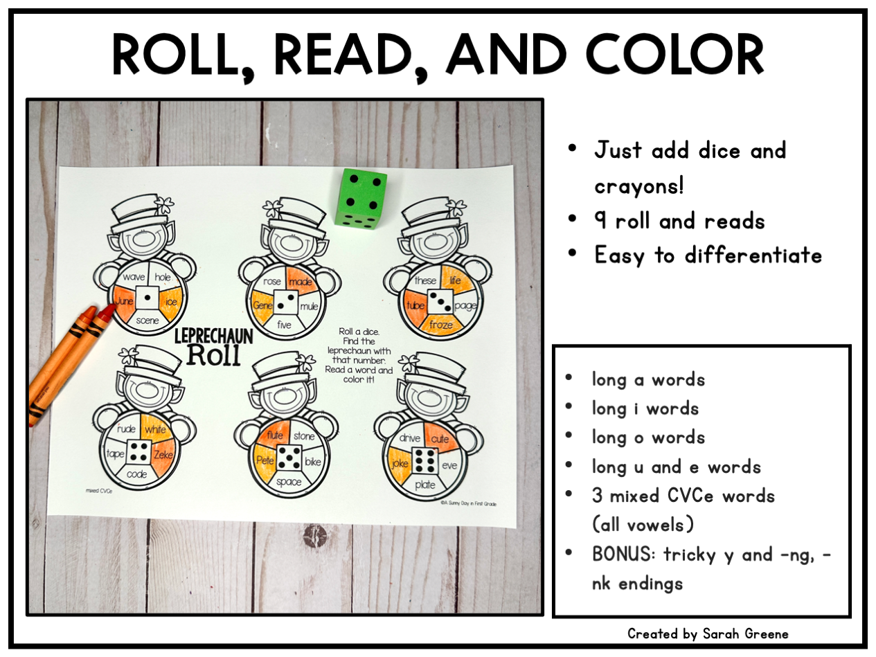 Leprechaun Roll and Read CVCe | Made By Teachers