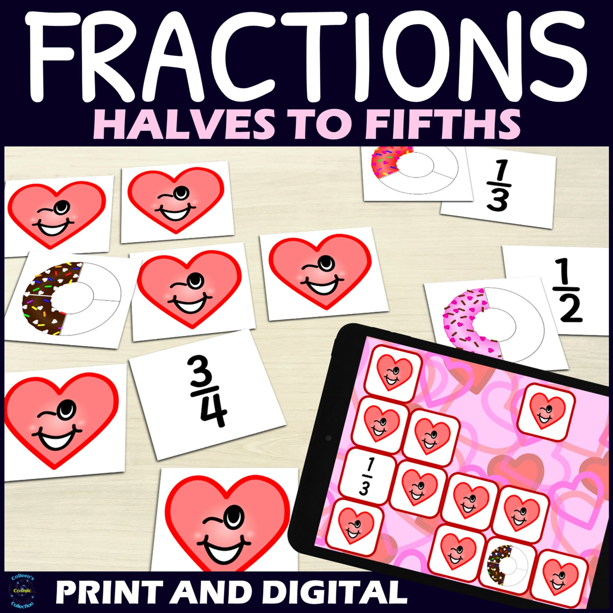 Valentines Day Fractions Activity - 1/2s-1/5s | Made By Teachers