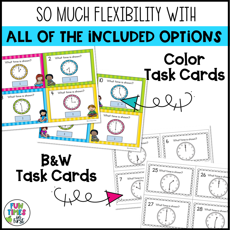 Telling Time to the Hour and Half Hour Math Task Cards plus Google ...