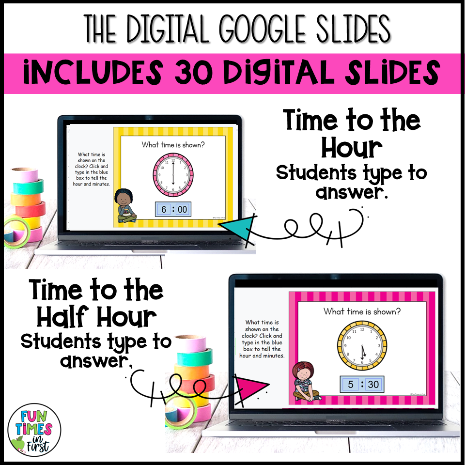 Telling Time to the Hour and Half Hour Math Task Cards plus Google ...