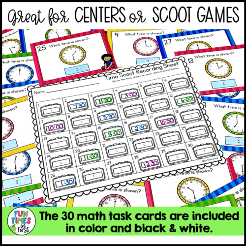 Telling Time to the Hour and Half Hour Math Task Cards plus Google ...