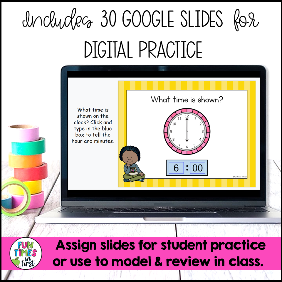 Telling Time to the Hour and Half Hour Math Task Cards plus Google ...