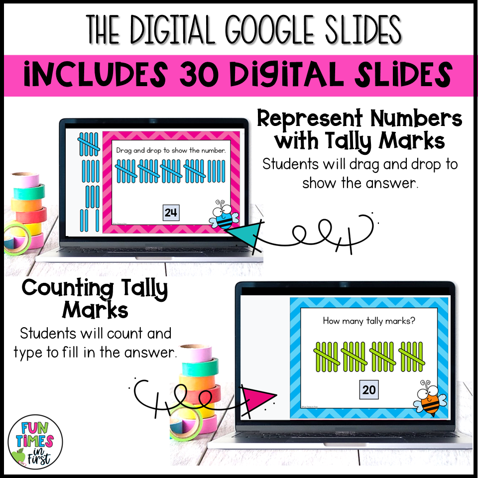 Counting Tally Marks Math Task Cards and Digital Google Slides | Made ...