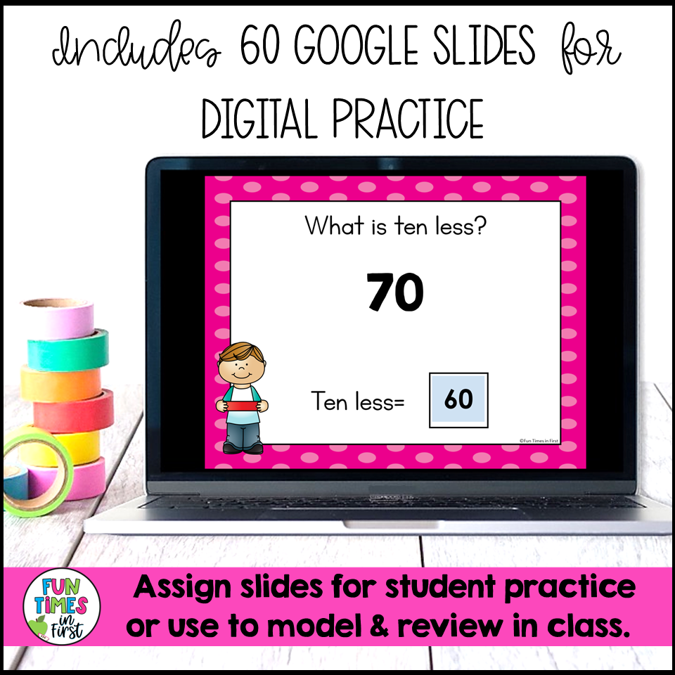 More and Less Math Task Cards: 10 More 10 Less 1 More 1 Less and Google ...