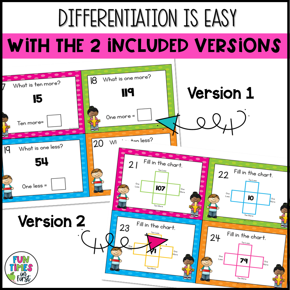 More and Less Math Task Cards: 10 More 10 Less 1 More 1 Less and Google ...