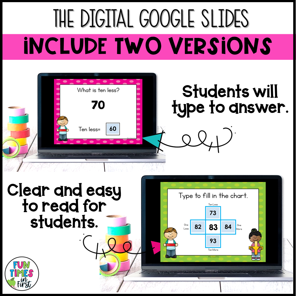 More and Less Math Task Cards: 10 More 10 Less 1 More 1 Less and Google ...