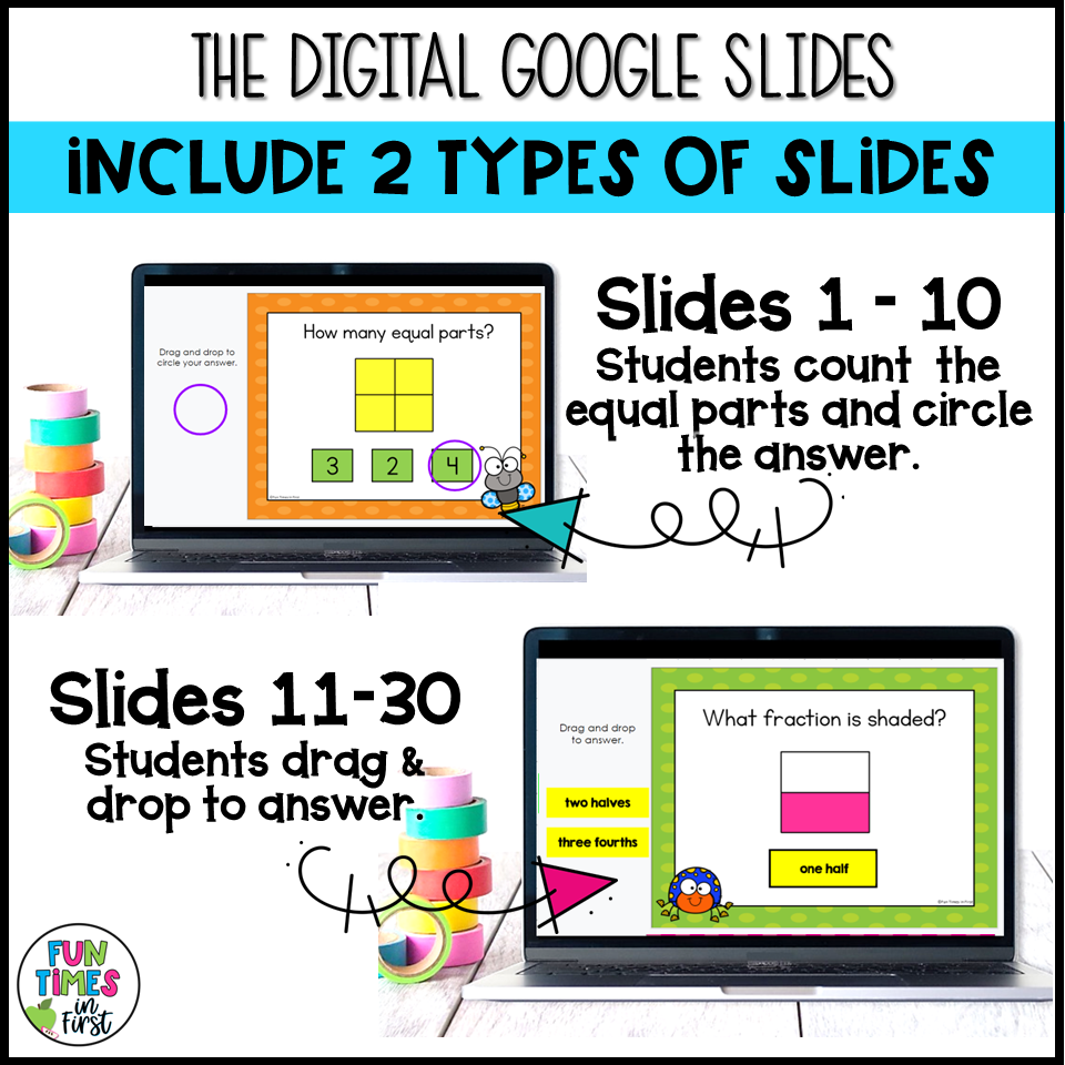 Fractions and Equal Parts Math Task Cards - Print and Digital Task ...