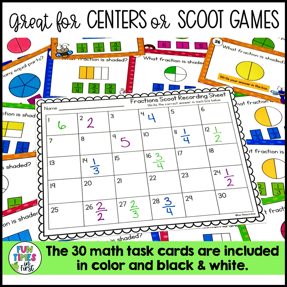 Fractions and Equal Parts Math Task Cards - Print and Digital Task ...