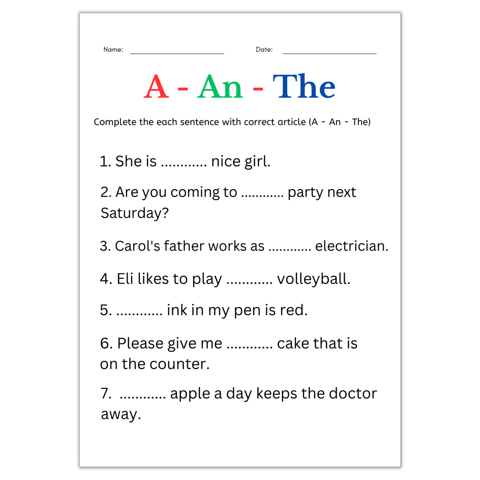 Use Of A An The Articles Activities Worksheet Grammar A An The