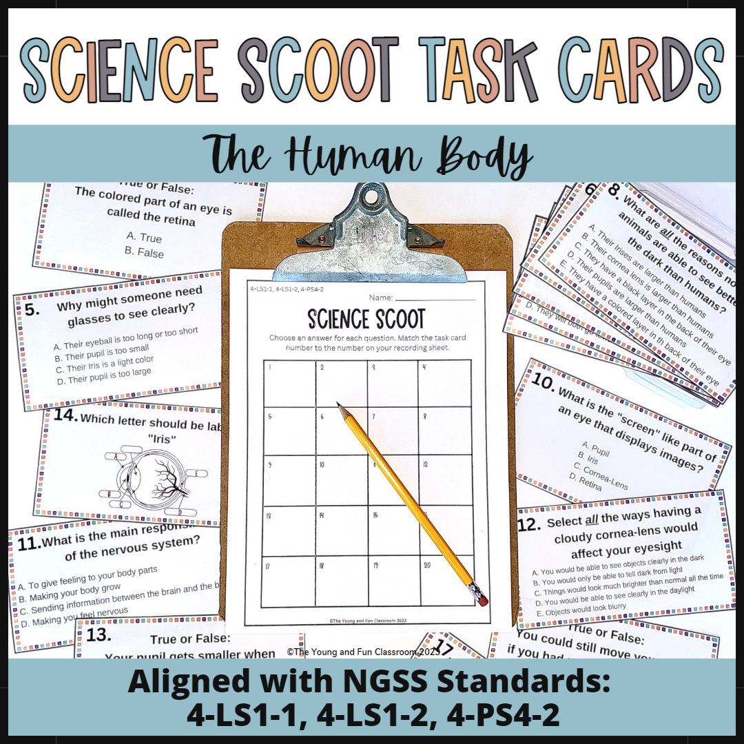 Science Scoot Task Cards- Human Machine 4-LS1-1, 4-LS1-2, 4-PS4-2 ...
