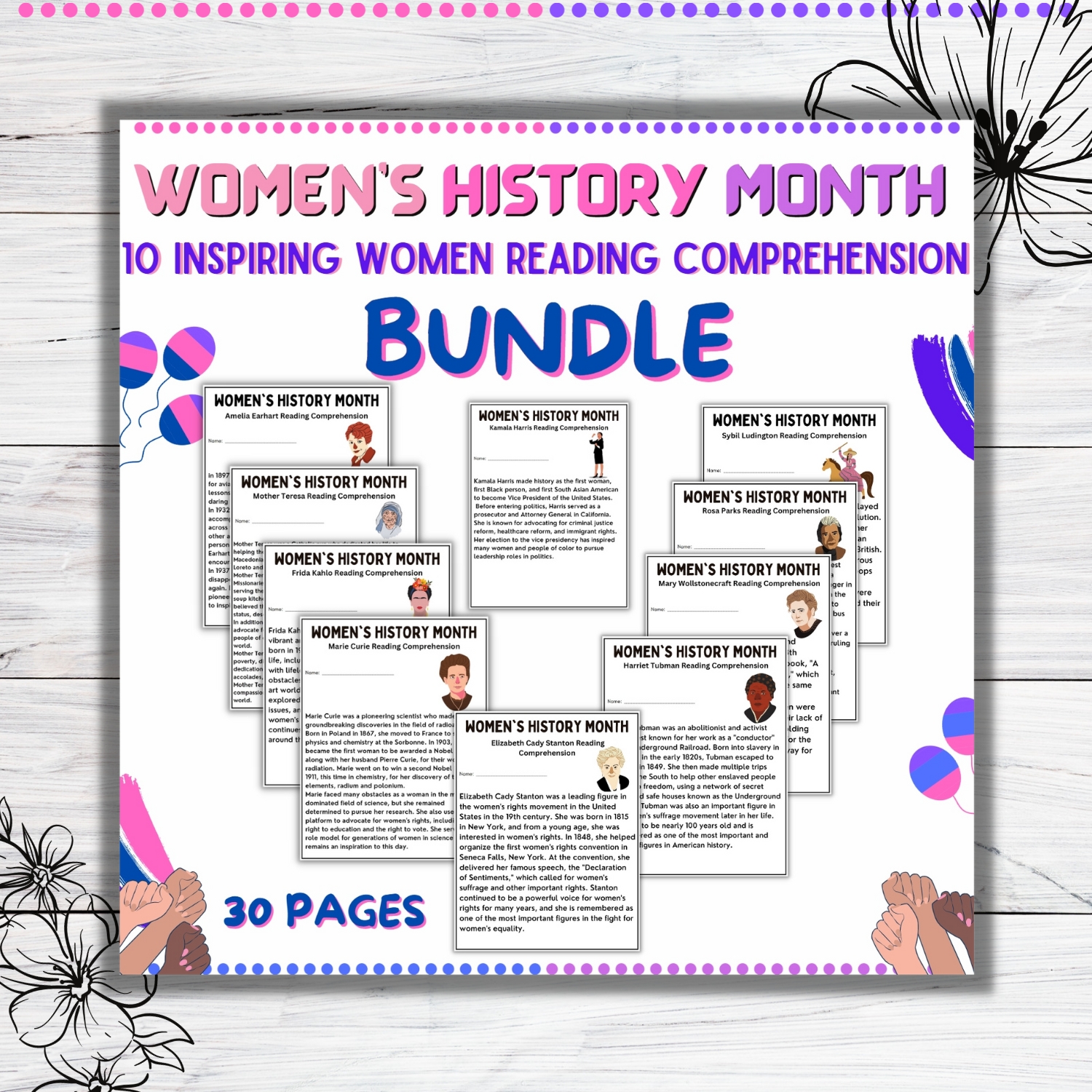 Women's History Month Bundle: 10 Inspiring Women Reading Comprehension ...