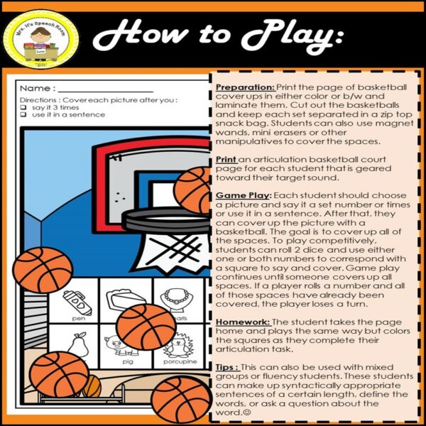 Basketball Speech Therapy Articulation Activity | Made By Teachers
