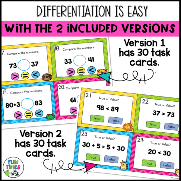 Comparing Numbers Math Task Cards: Greater Than Less Than Equal To ...