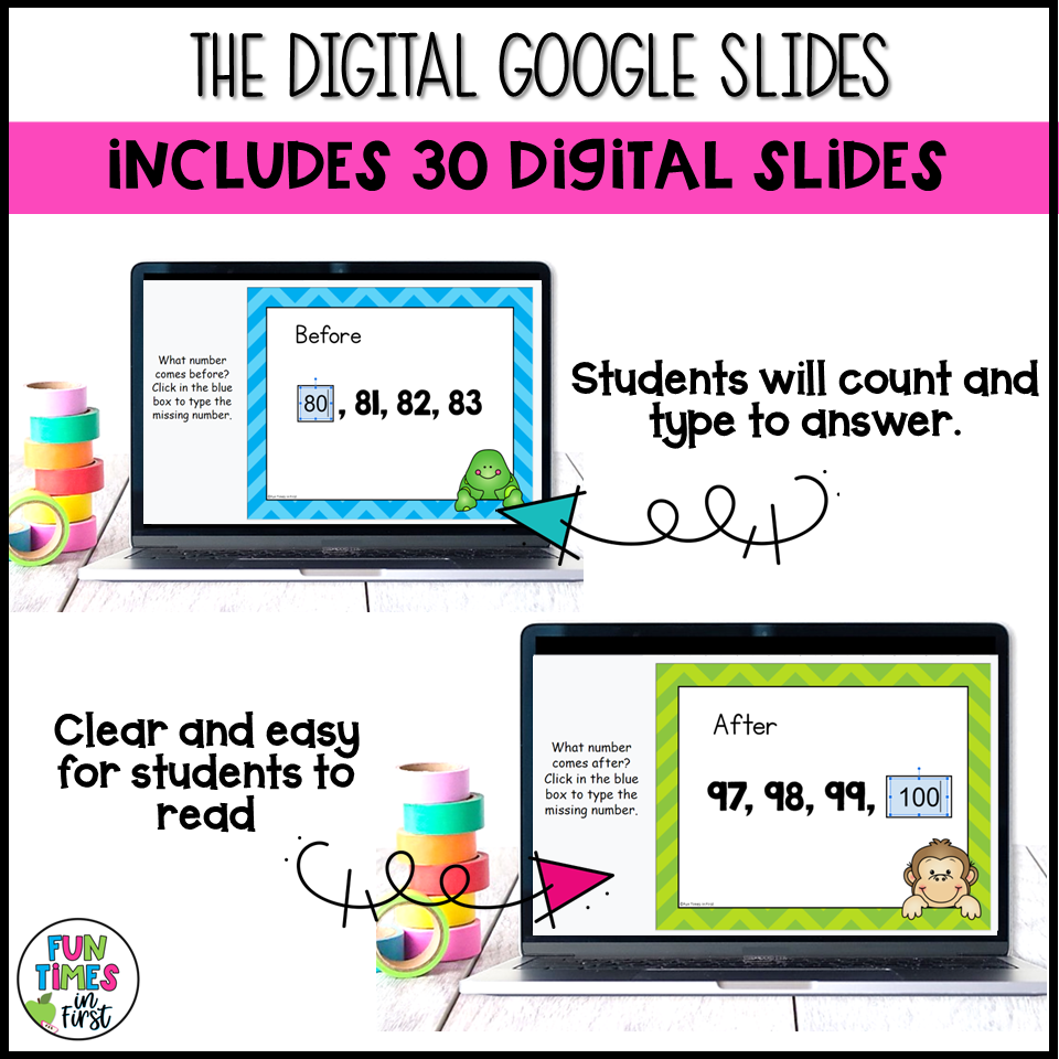 Before and After Numbers to 120 Math Task Cards and Digital Google ...