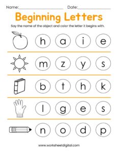10 Printable Beginning Letters Worksheets for Kindergarten Preschool ...