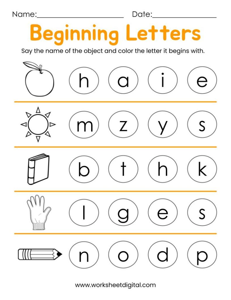 10 Printable Beginning Letters Worksheets for Kindergarten Preschool ...
