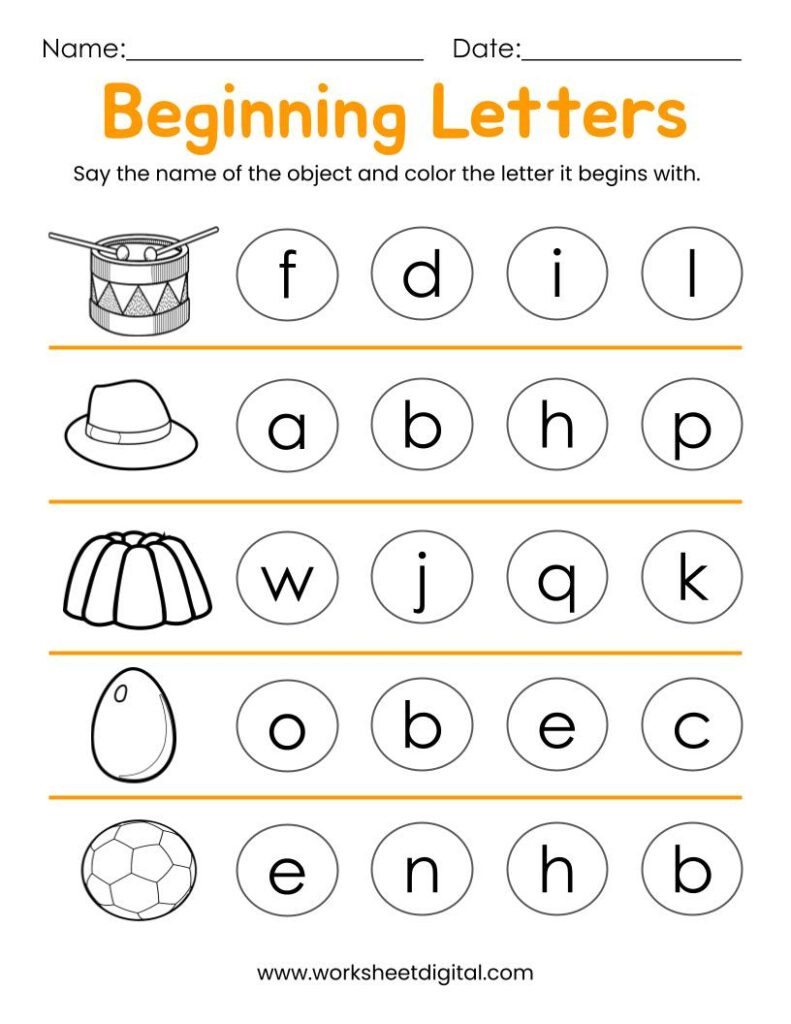 10 Printable Beginning Letters Worksheets for Kindergarten Preschool ...