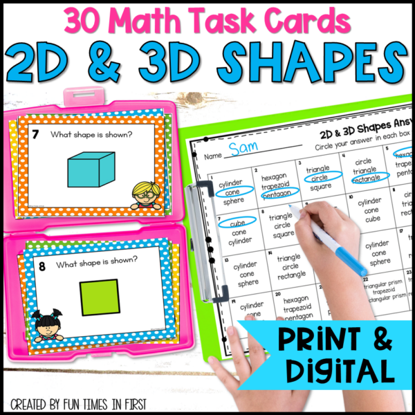 2D and 3D Shapes Math Task Cards plus Digital Google Slides | Made By ...