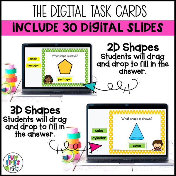 2D and 3D Shapes Math Task Cards plus Digital Google Slides | Made By ...