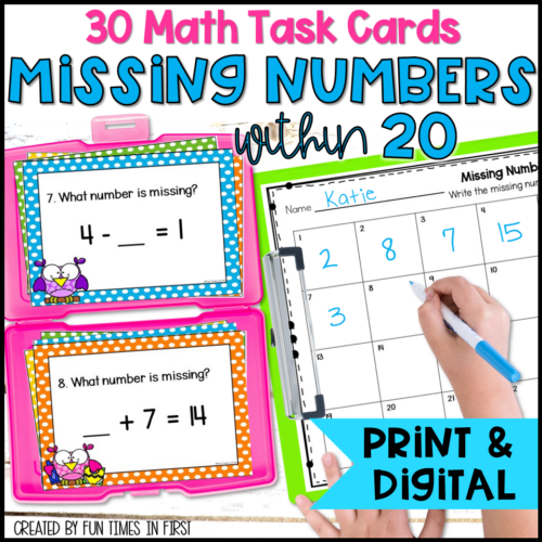 Missing Numbers in Equations within 20 Task Cards and Digital Google ...