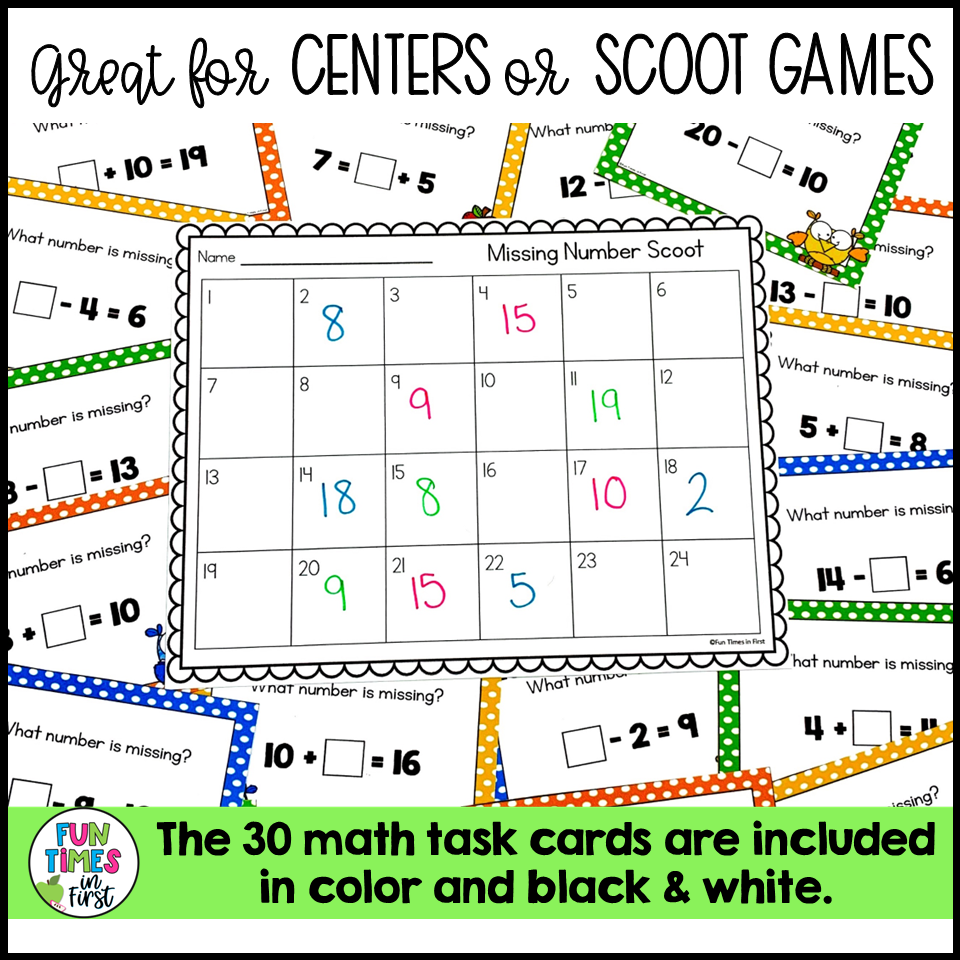 Missing Numbers in Equations within 20 Task Cards and Digital Google ...