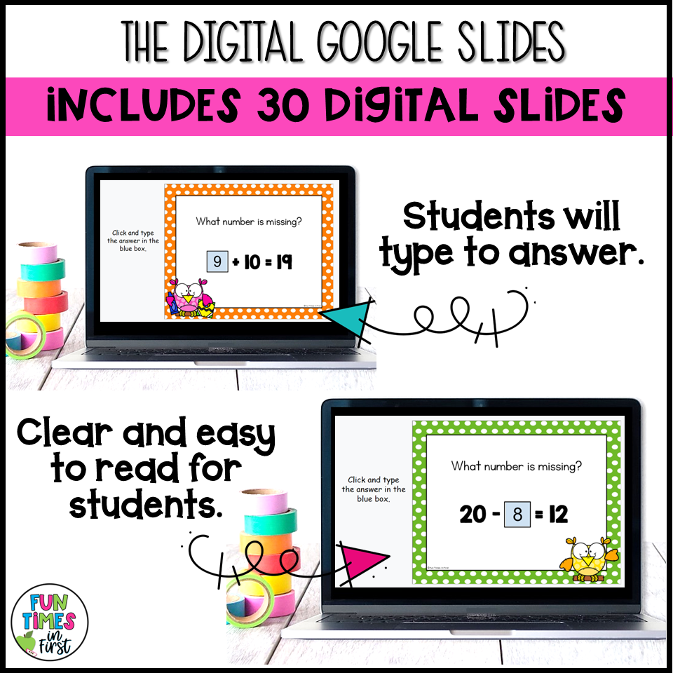 Missing Numbers in Equations within 20 Task Cards and Digital Google ...
