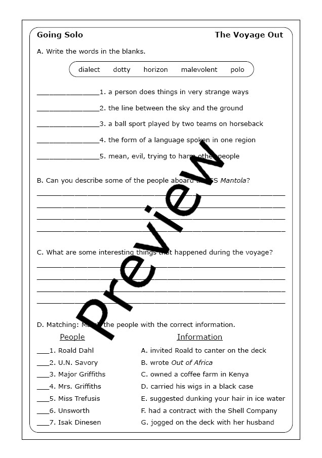 Roald Dahl "Going Solo" worksheets | Made By Teachers
