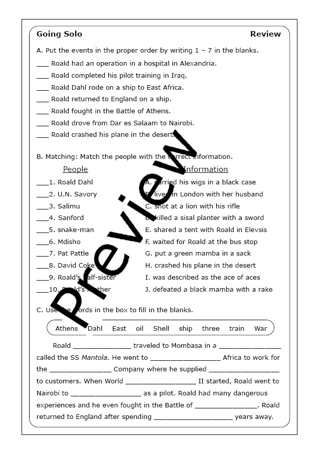 Roald Dahl "Going Solo" worksheets | Made By Teachers