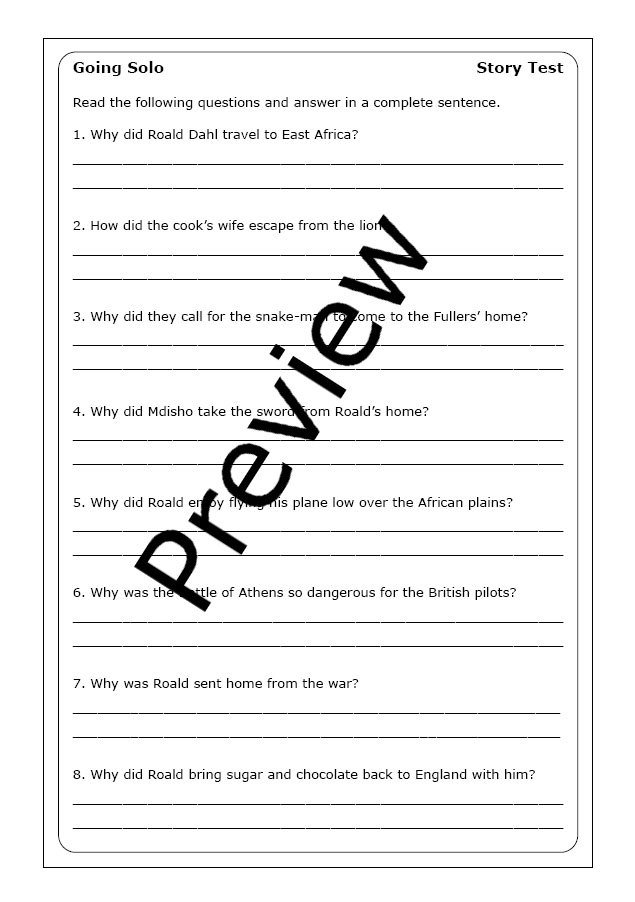 Roald Dahl "Going Solo" worksheets | Made By Teachers