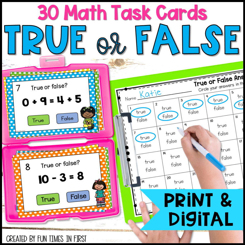 True or False Equation Task Cards: Addition & Subtraction within 10 ...