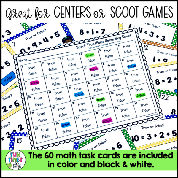 True or False Equation Task Cards: Addition & Subtraction within 10 ...