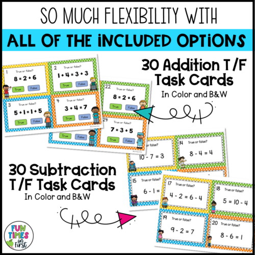 True or False Equation Task Cards: Addition & Subtraction within 10 ...