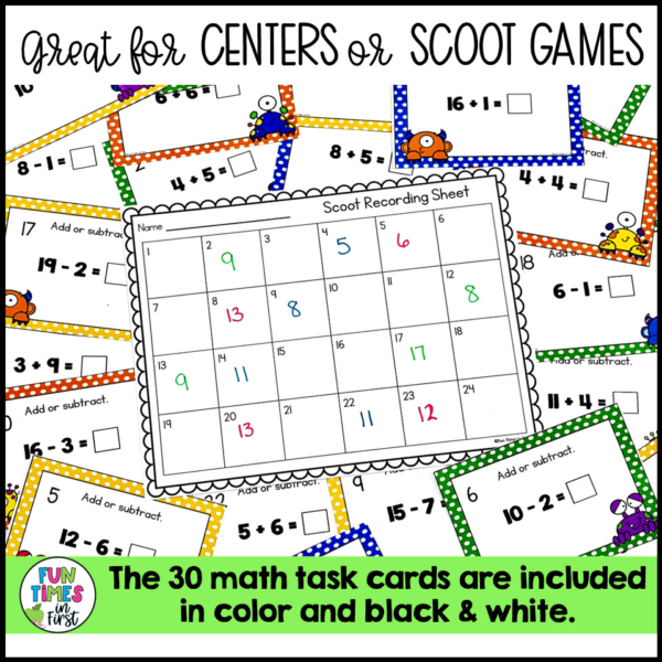 Addition and Subtraction within 20 Math Task Cards plus Digital Google ...