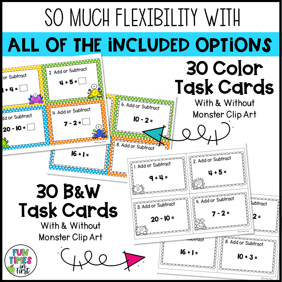 Addition and Subtraction within 20 Math Task Cards plus Digital Google ...