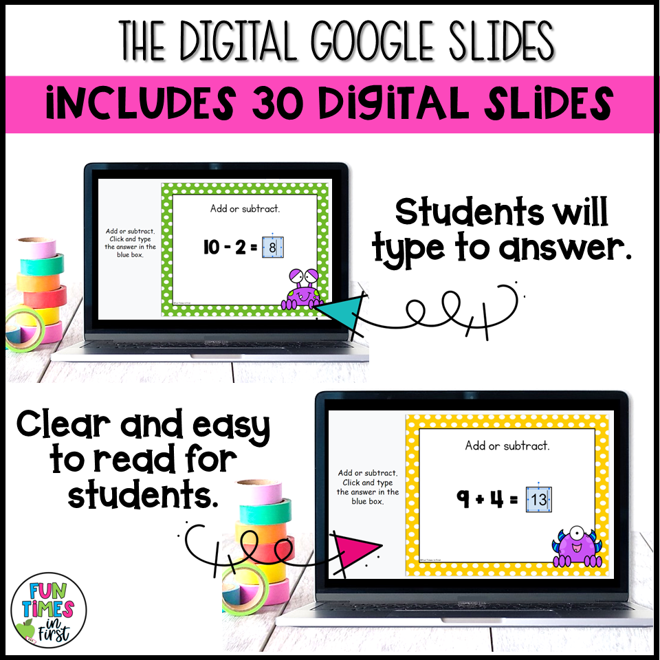 Addition and Subtraction within 20 Math Task Cards plus Digital Google ...