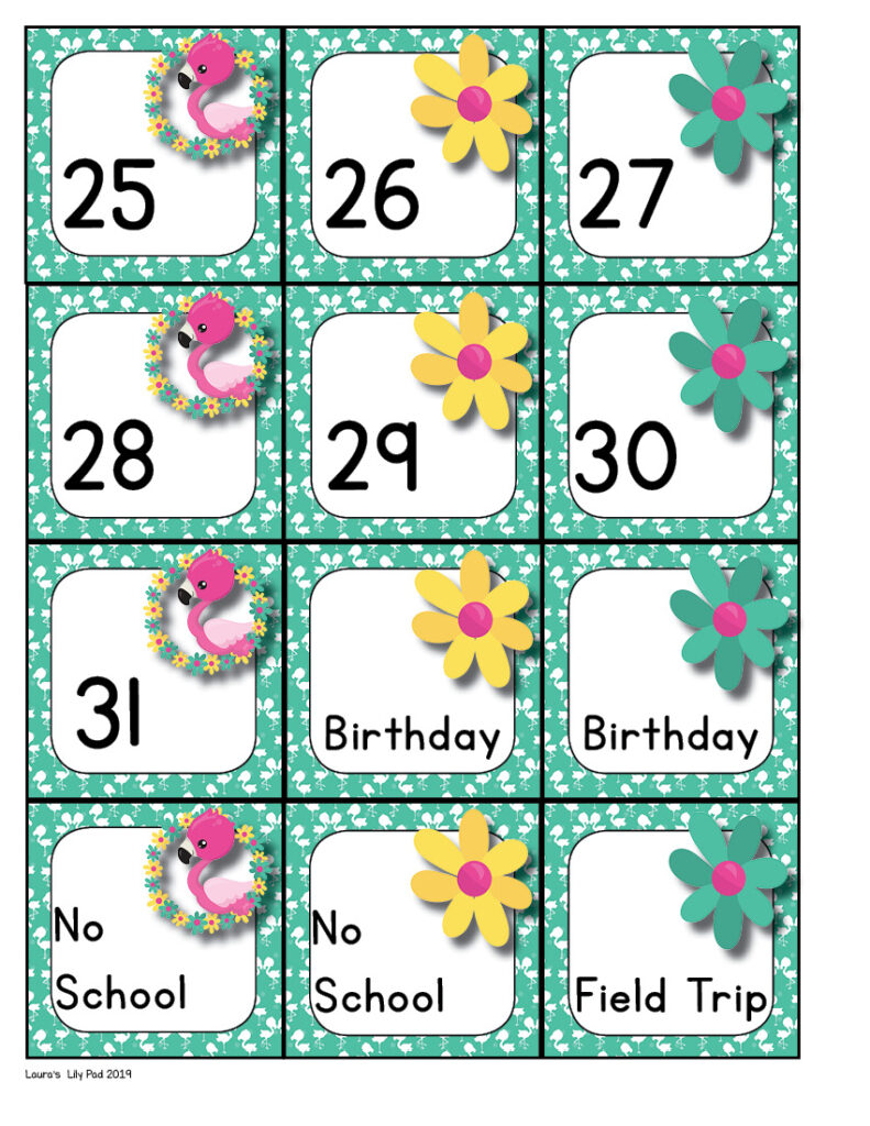 Calendar Number Cards Flamingo Theme | Made By Teachers
