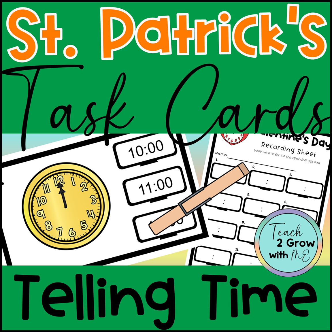 St. Patrick's Day Clip Cards Telling Time by the HOUR Task Cards | Made ...